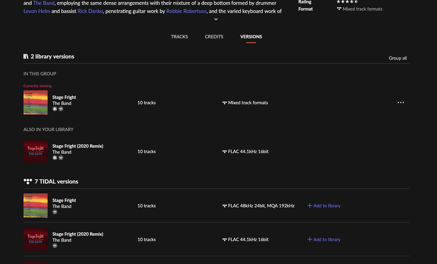 Tidal "Mixed Track Formats" for albums in Library - Roon Software Discussion - Roon Labs Community