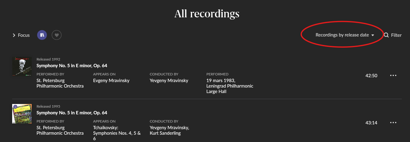 Multiple versions of one same work : inconsistencies (hidden recordings) - Support - Roon Labs ...