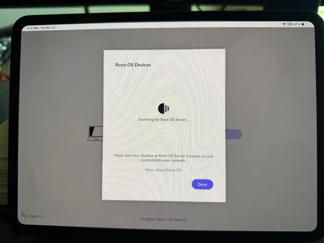 Roon stuck on "Connect to your Roon Server" and unable to configure ...
